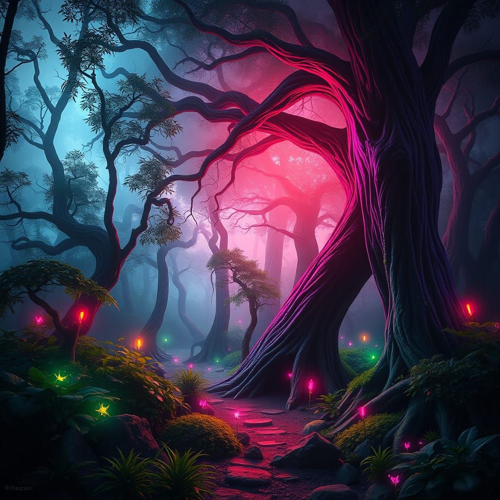 Magical Mystical Neon Eldritch Forest - AI Art