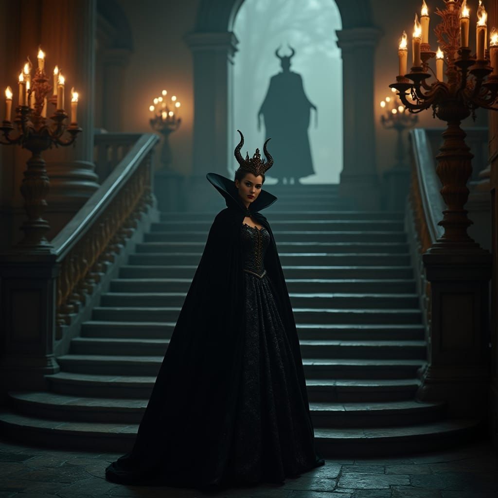 Regal Descent into Darkness, Cinematic Film Still - AI Art