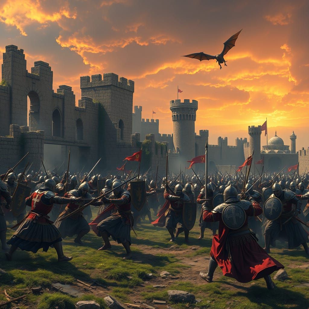Fight of the Towers - Epic Crusader Battle with Dragon in An...