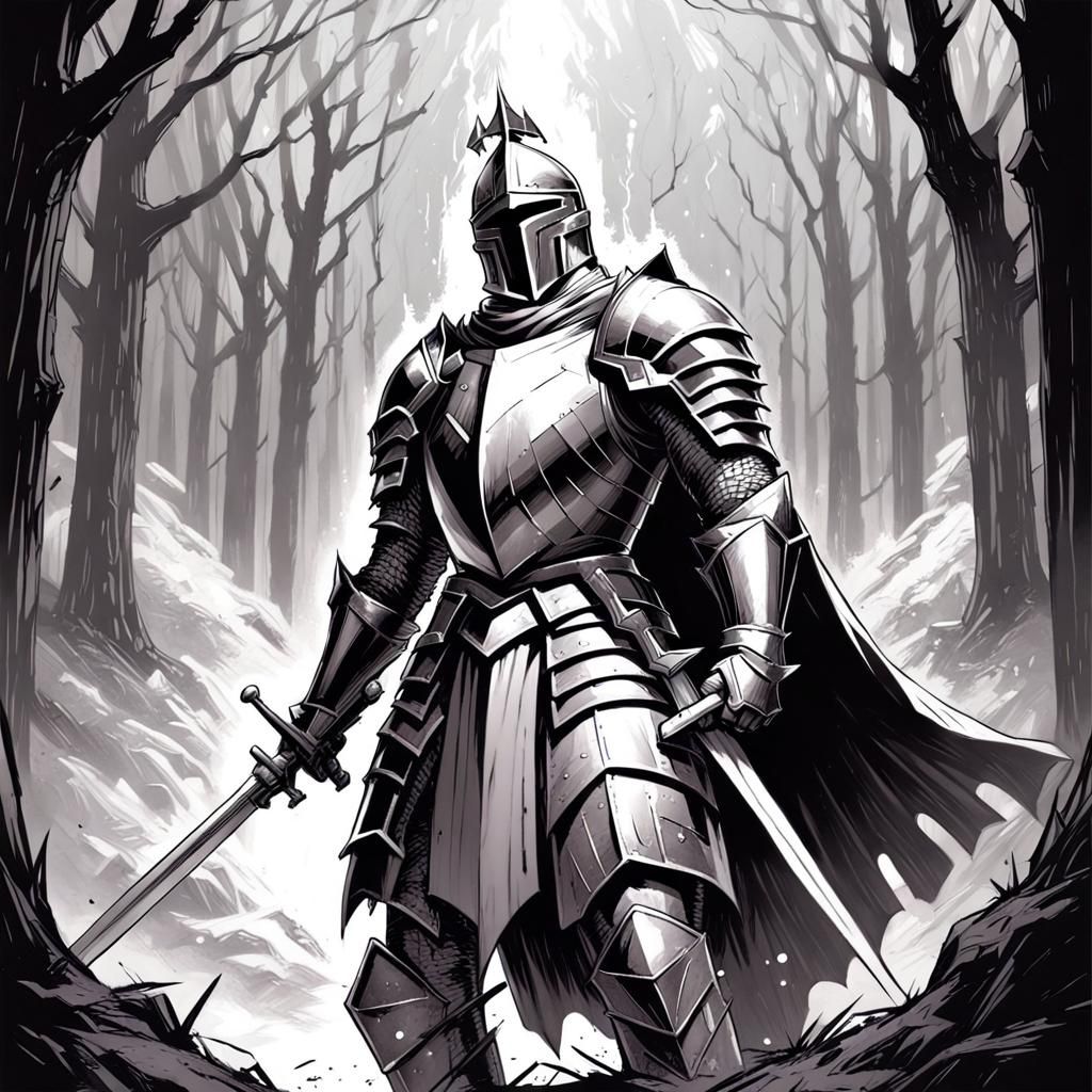 Black and white knight sketch style fantasy art - AI Generated Artwork ...