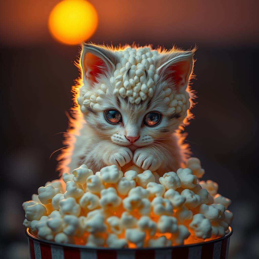 cute kitten made of popcorn - Hyperrealistic Kitten Made of ...