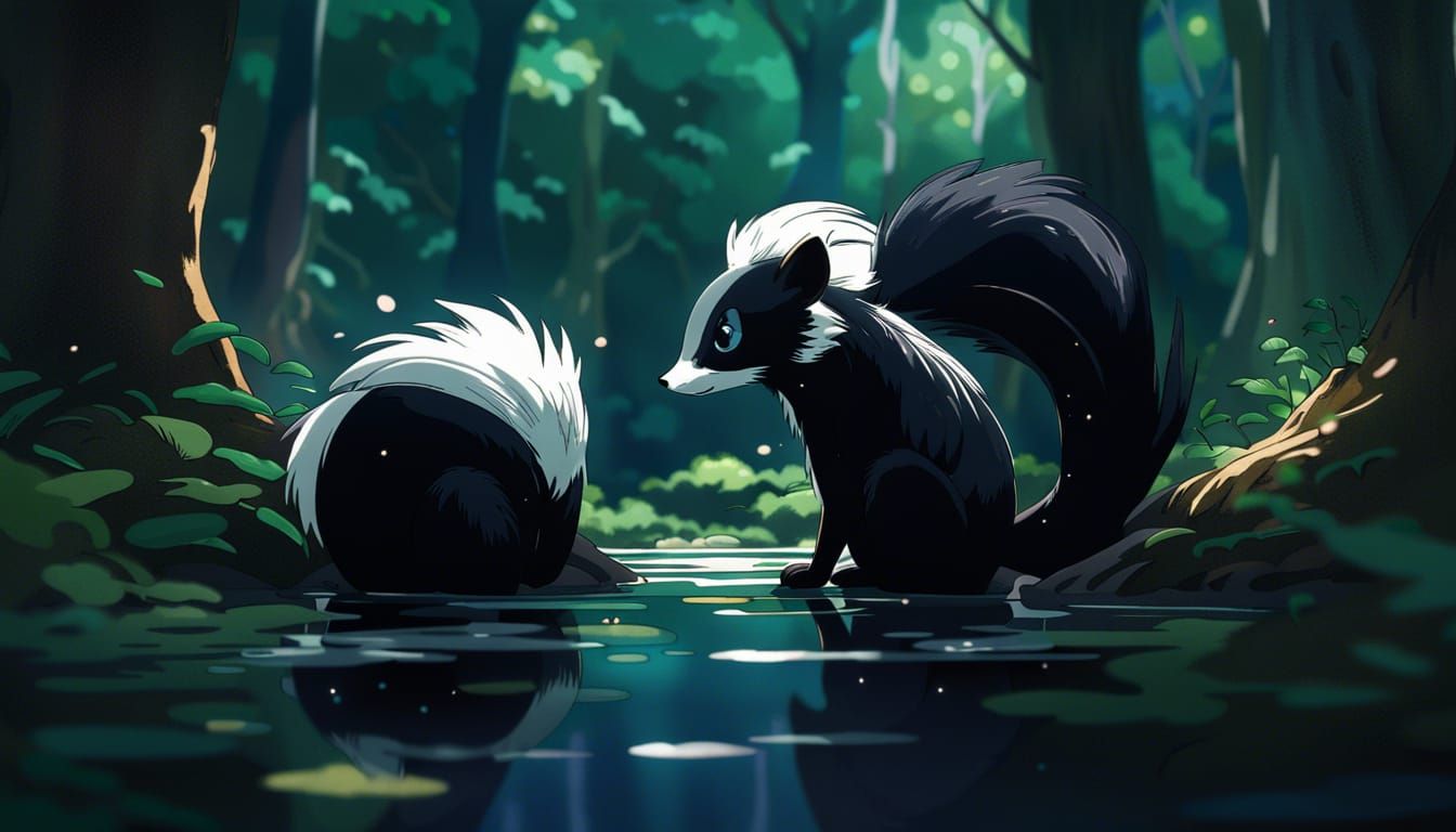 Skunk, Studio Ghibli, Deep Forest, Lake - AI Generated Artwork - NightCafe Creator