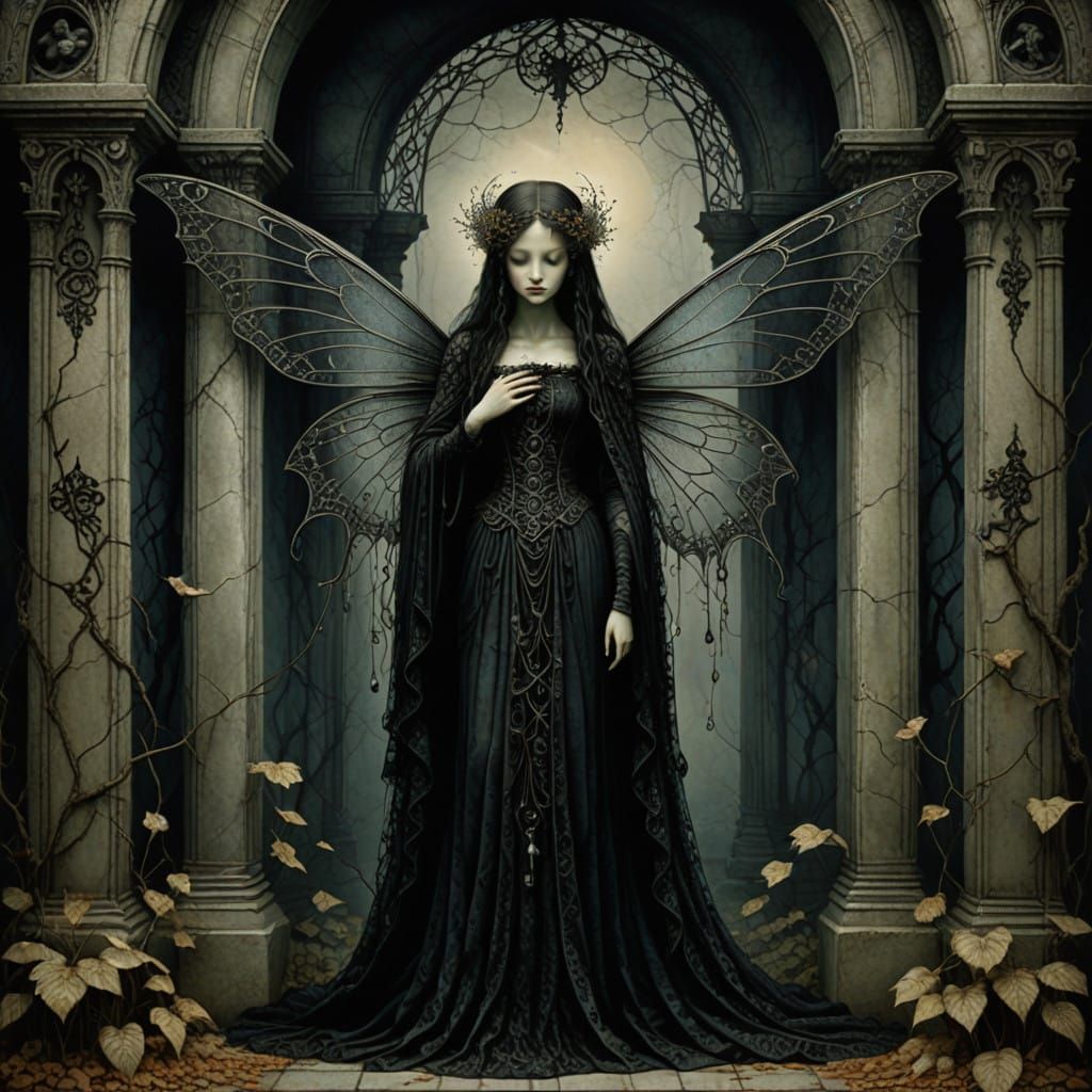 Ethereal Weeping Fairy in Dramatic Sfumato Style - AI Art