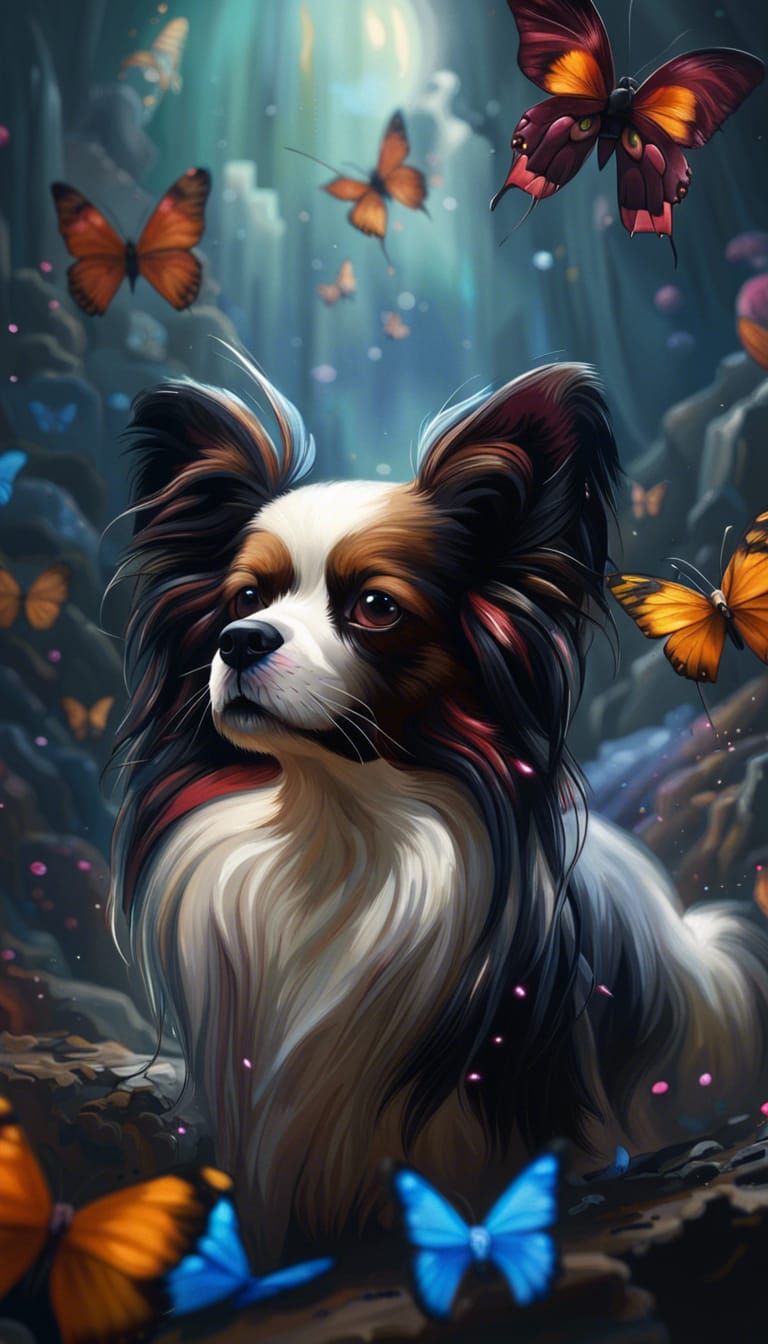 breed Papillons Dog, expressive oil painting - AI Generated Artwork - NightCafe Creator