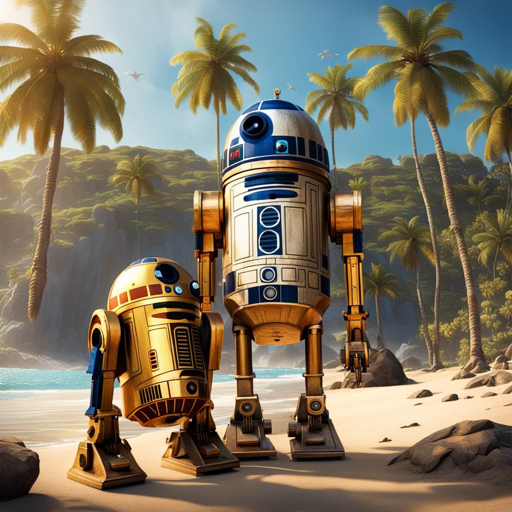 r2d2 and friend making party on a hippie island - AI Generated Artwork ...
