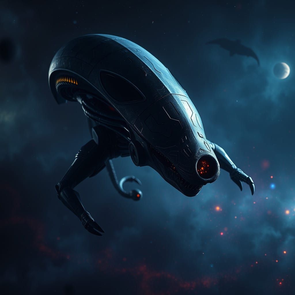 Alien starship - Sinister Alien Starship in a Dark, Cosmic L...