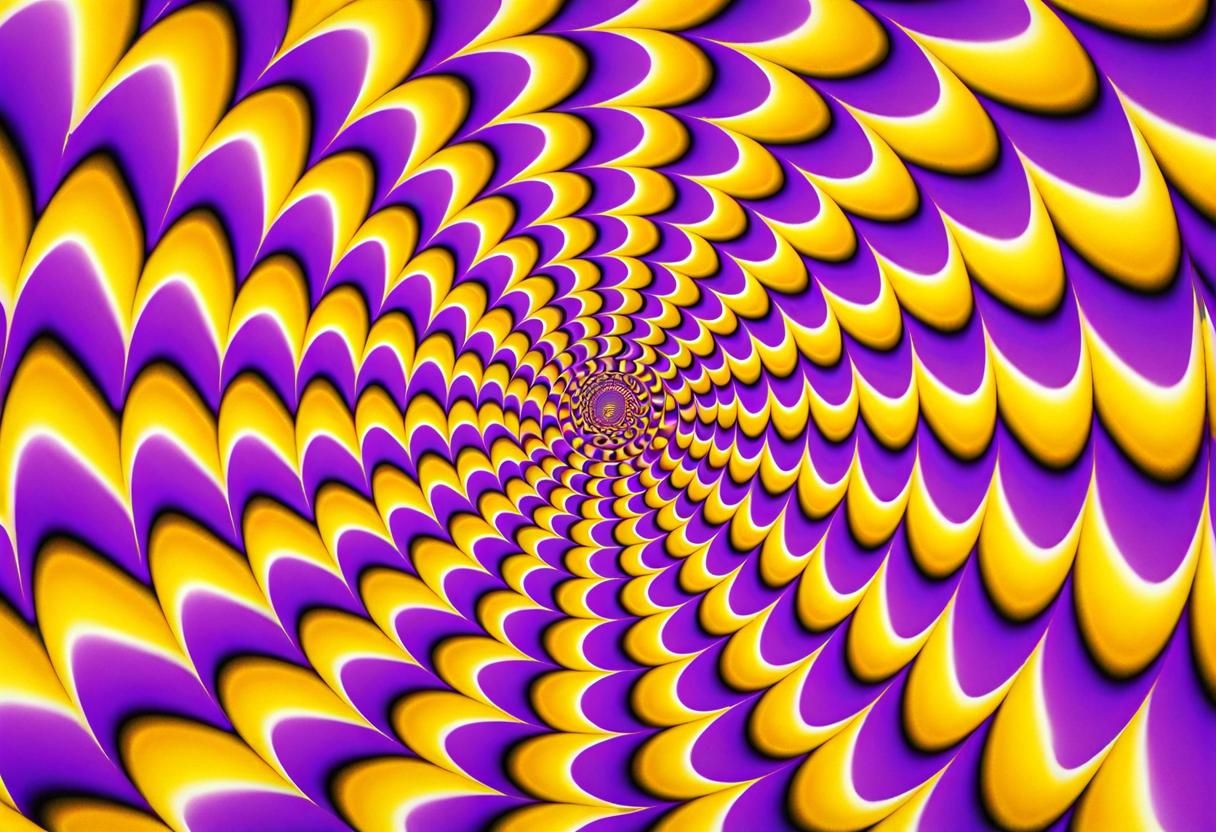 Spinning Optical Illusion purple and yellow rippled spiral swirling ...