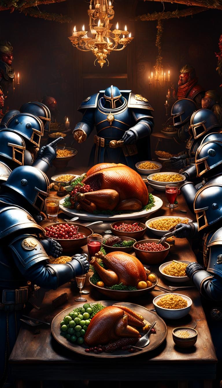Warhammer 40k space marines having a Thanksgiving feast - AI Generated ...