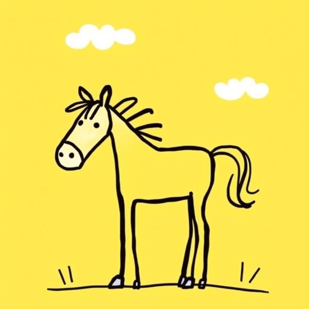 stick figure horse - Whimsical Stick Figure Horse in Bright ...
