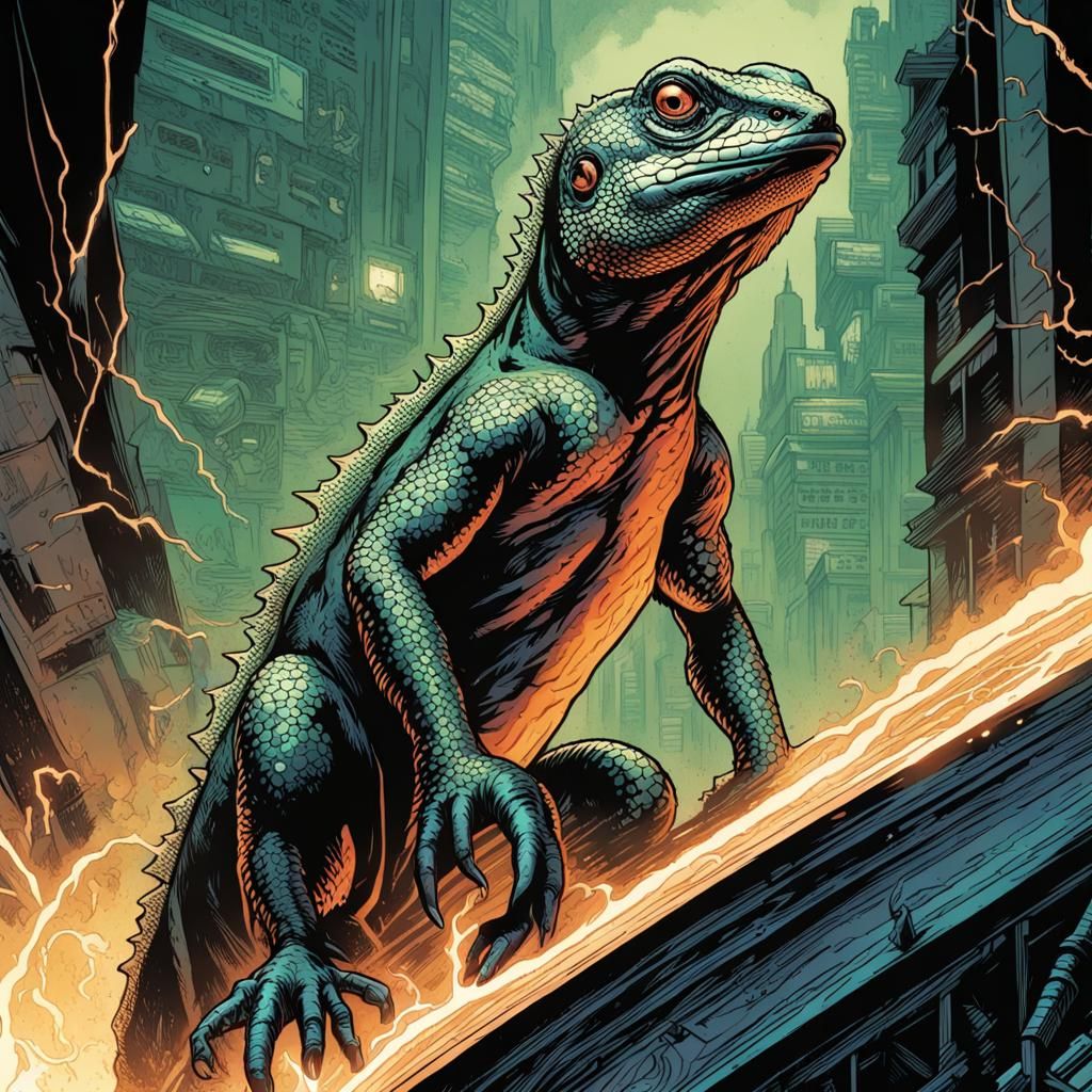 lizard with electric power - AI Generated Artwork - NightCafe Creator