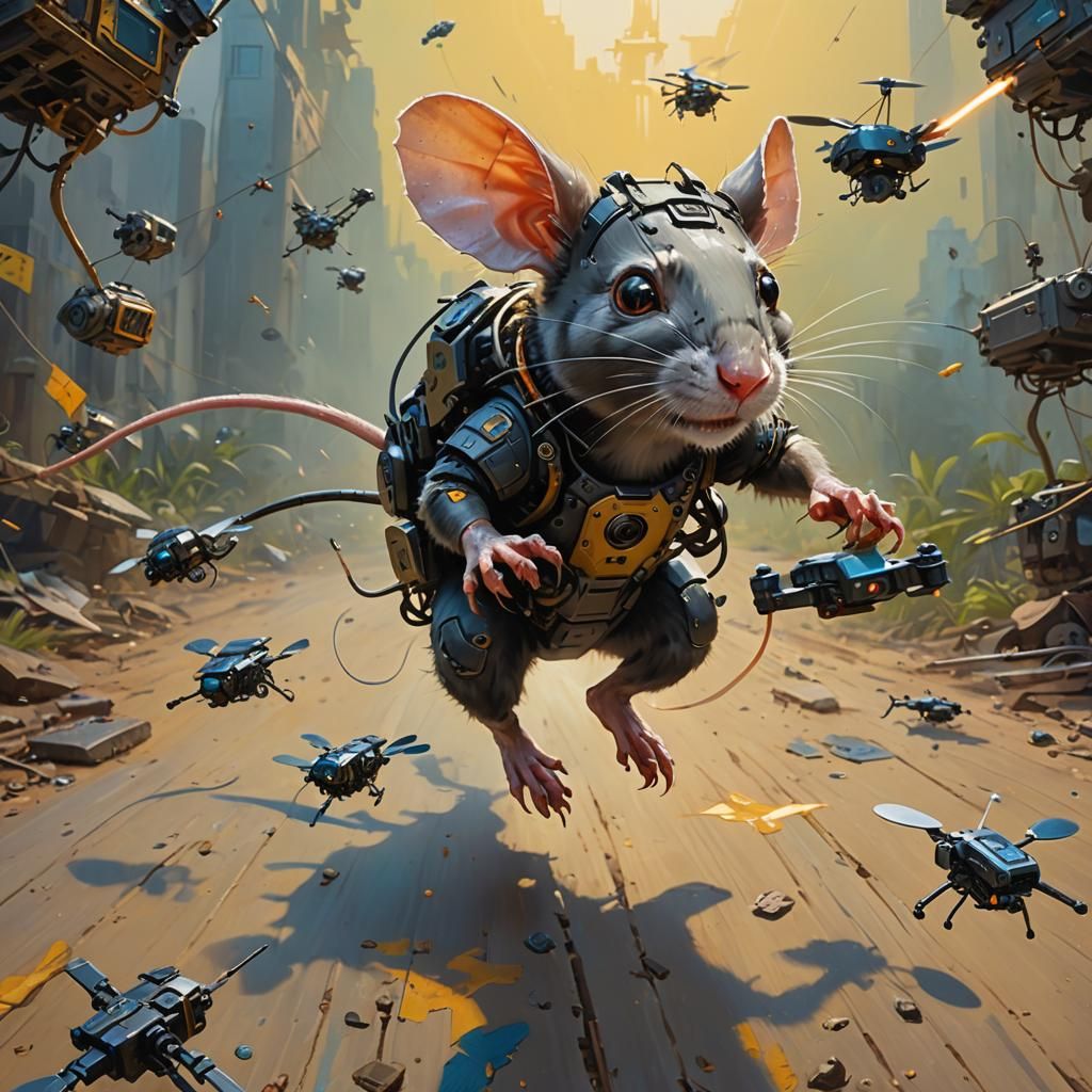 A cute cyborg rat chasing a drone - AI Generated Artwork - NightCafe ...