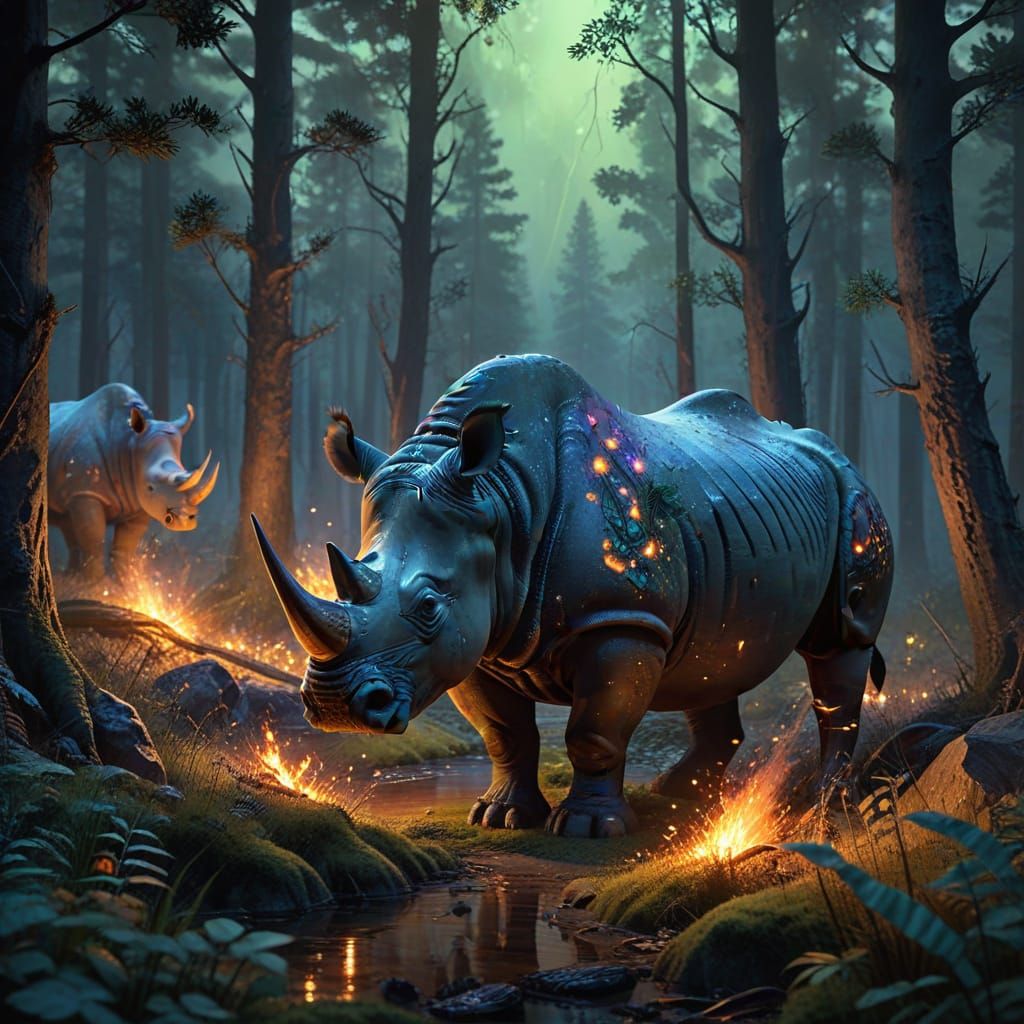 Delightful Rhinos with Faux Campfires of Guised Fireflies