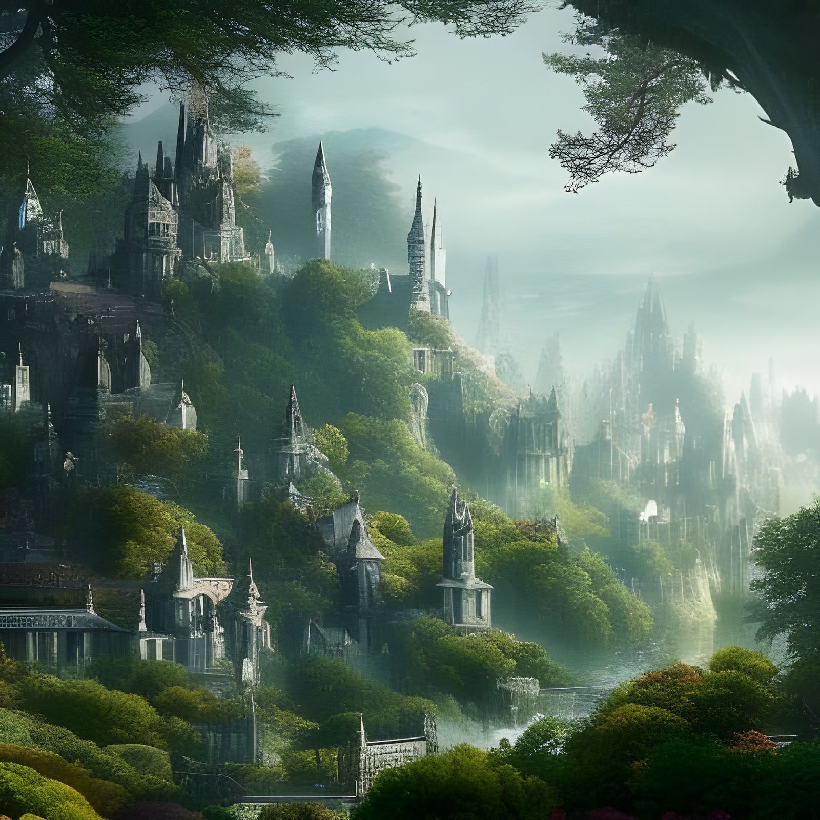 Elves city in the trees - AI Generated Artwork - NightCafe Creator