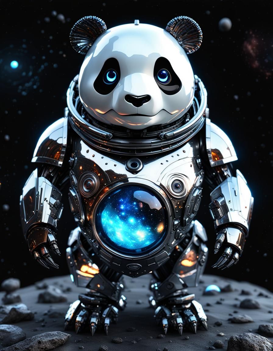 Portrait of a Magical Opalescent Glowing Robotic Chrome Reflective ...