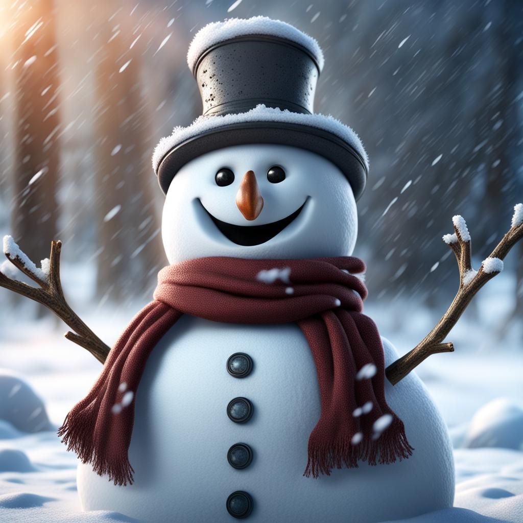 Snowman smiling in a winter storm, finely detailed, hyper realistic ...
