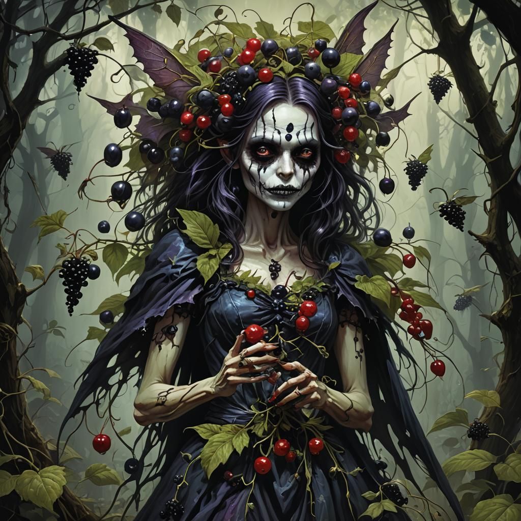 dark horror poison nightshade berries creepy fairy - AI Generated ...
