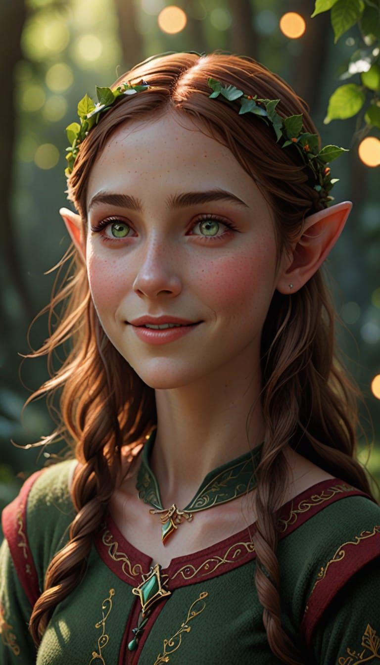 A Joyful Adolescent Elf in Hyper-Realistic Portrai... - AI Art