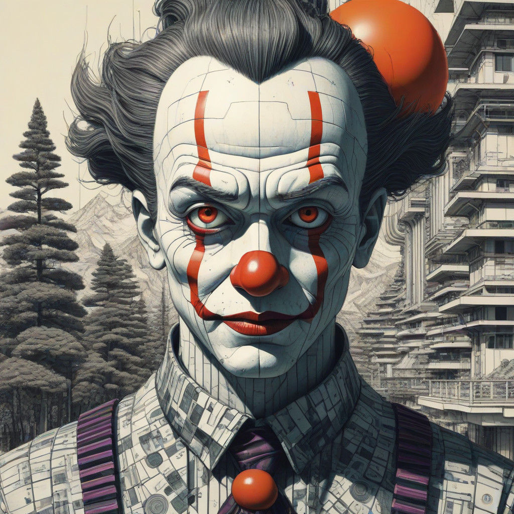 Cyberpunk Spy Clown Portrait in Hypnagogic Op Art - AI Art