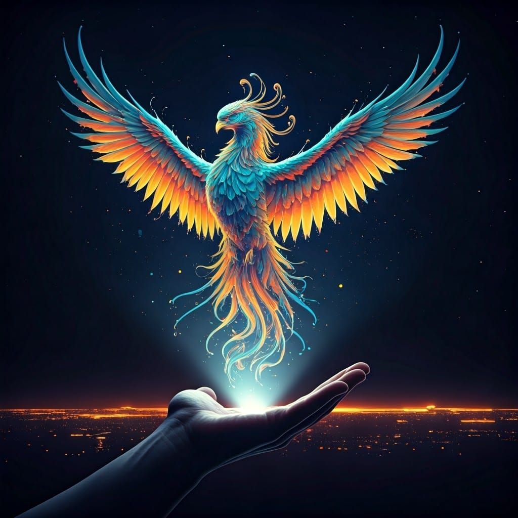 Emerging phoenix - Resplendent Phoenix in Holographic Glory