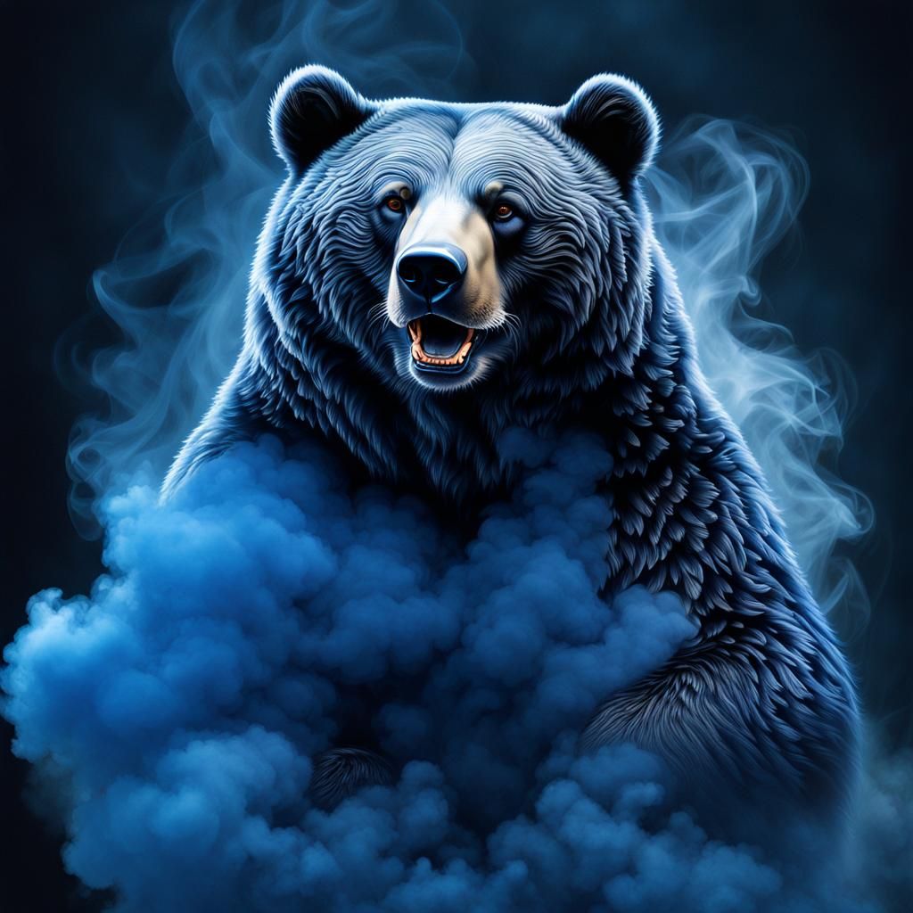 A photograph portrait of a fuzzy obese Oriental Blue Sapphire Bear, In ...