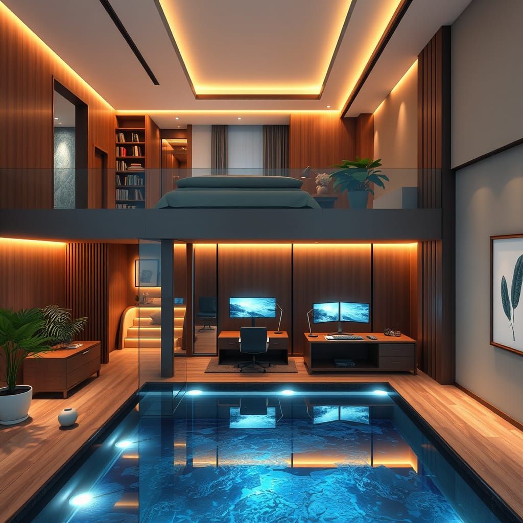 Luxurious Two-Story Bedroom Sanctuary in Modern De... - AI Art