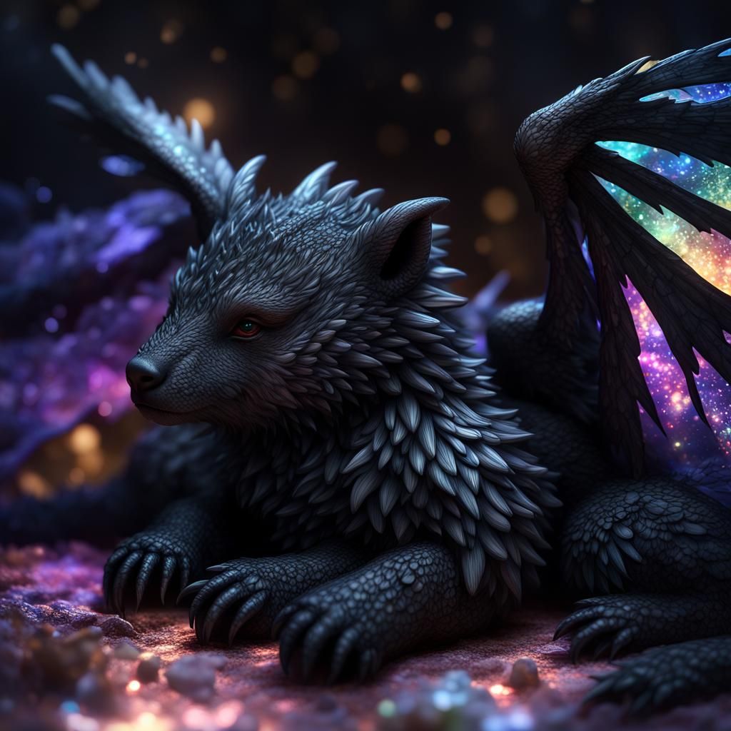 "sleeping, adorable curled up sleeping cute winged bear dragon, sleepy ...