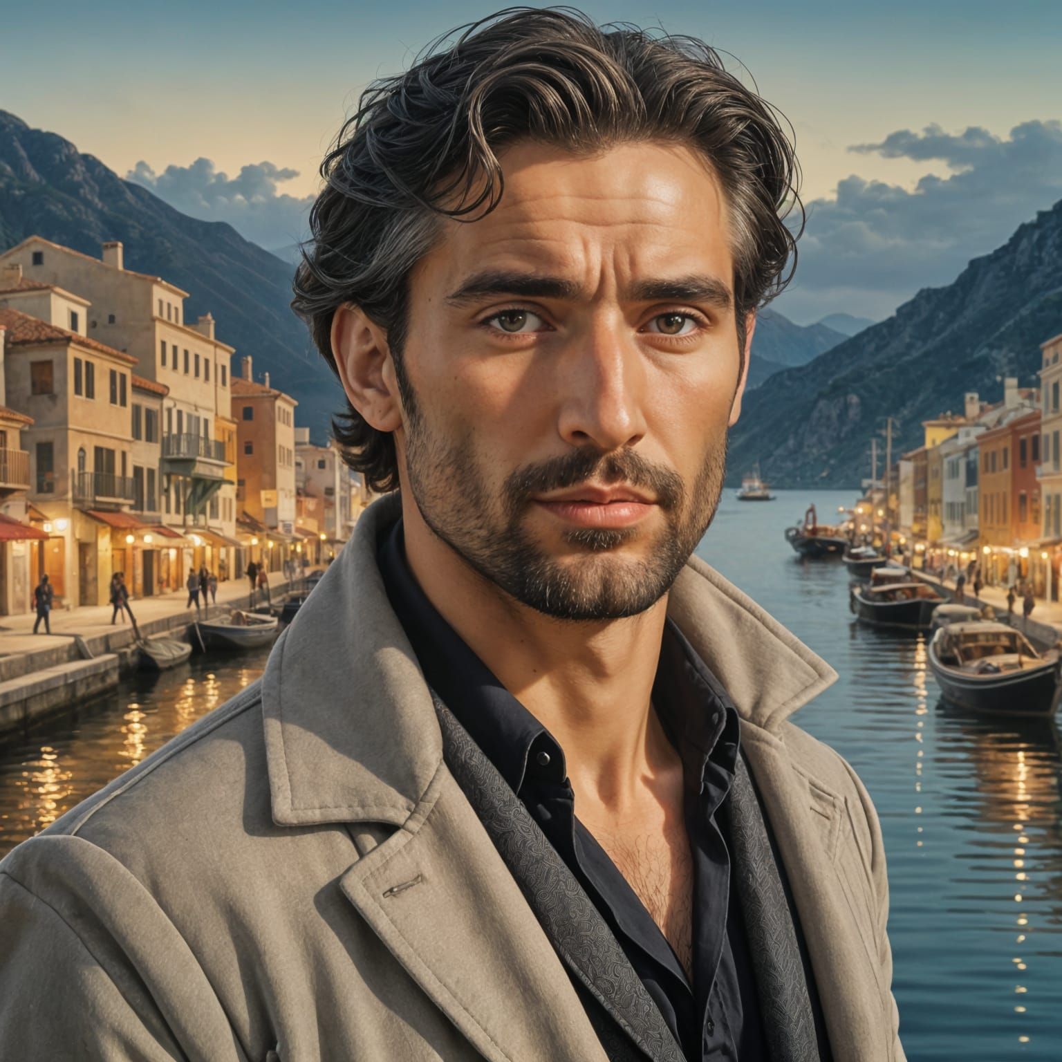Greece-Inspired Digital Art Portrait of a Handsome... - AI Art