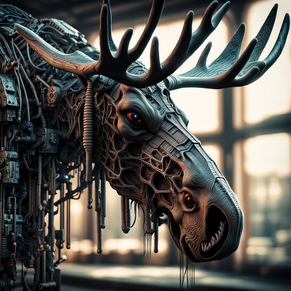 Cybernetic Death Moose - AI Generated Artwork - NightCafe Creator