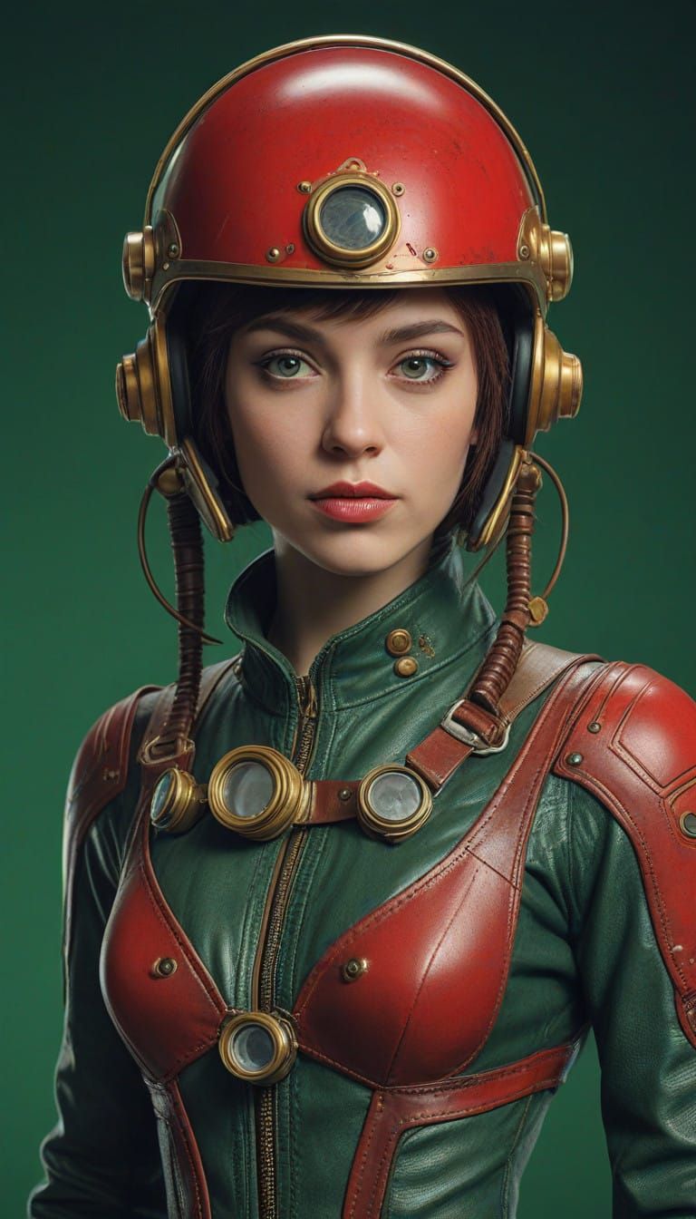 Charismatic Steampunk Alien in Vibrant Green Hues - AI Art