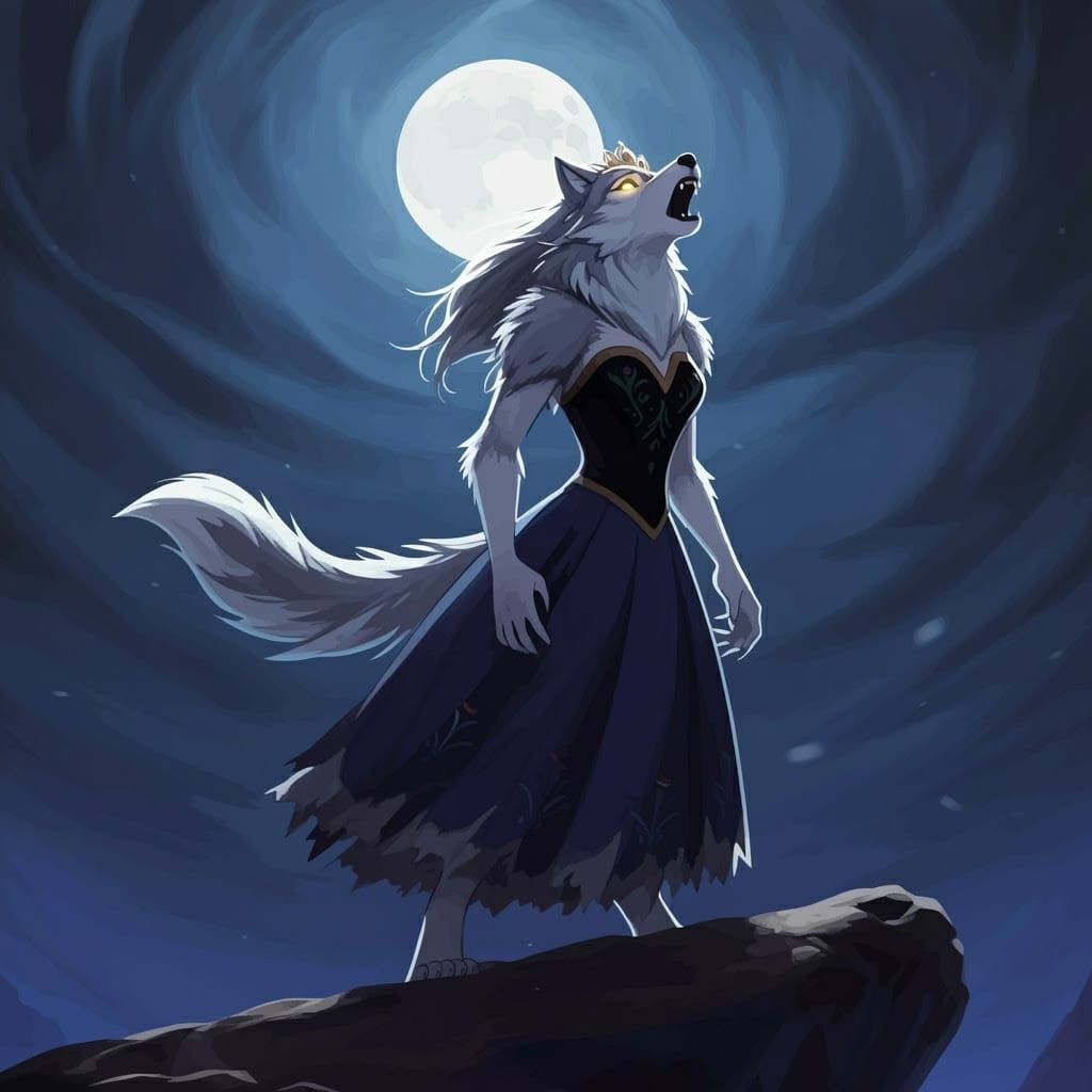 Princess Anna as a werewolf howling at the full moon.