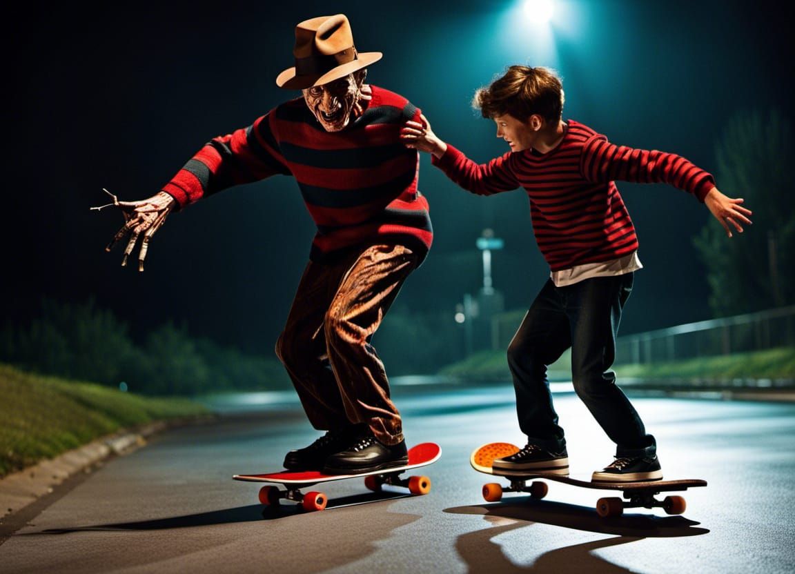 Helping Freddy to Skate - AI Generated Artwork - NightCafe Creator