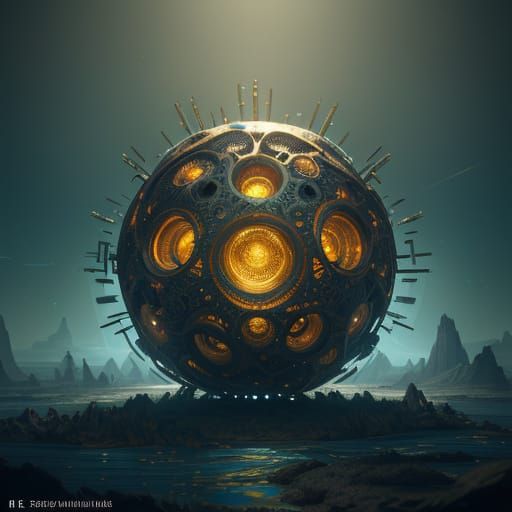 Intricate Biomechanical Machine Erupts with Liquid... - AI Art