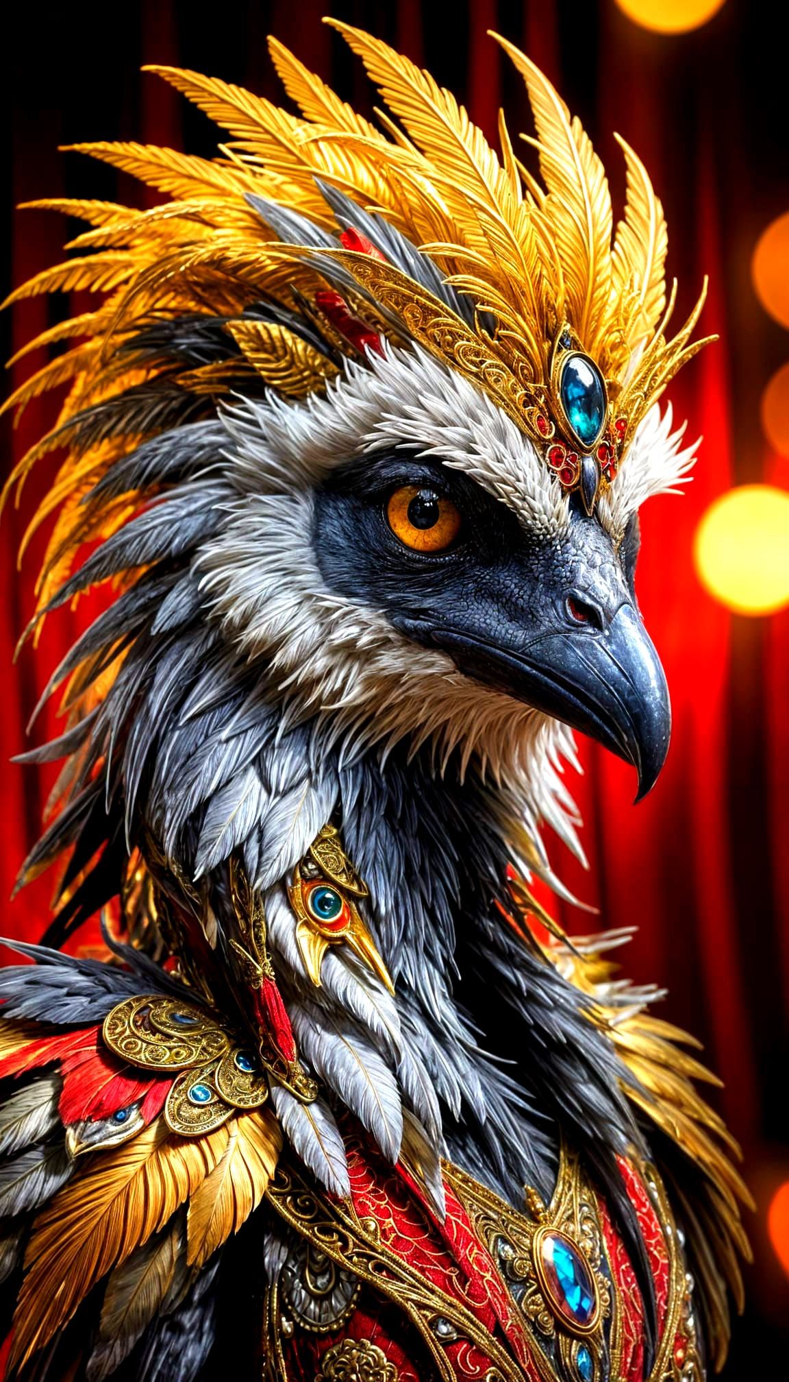 Gold Ornate Secretary Bird Struts the Red Carpet - AI Art