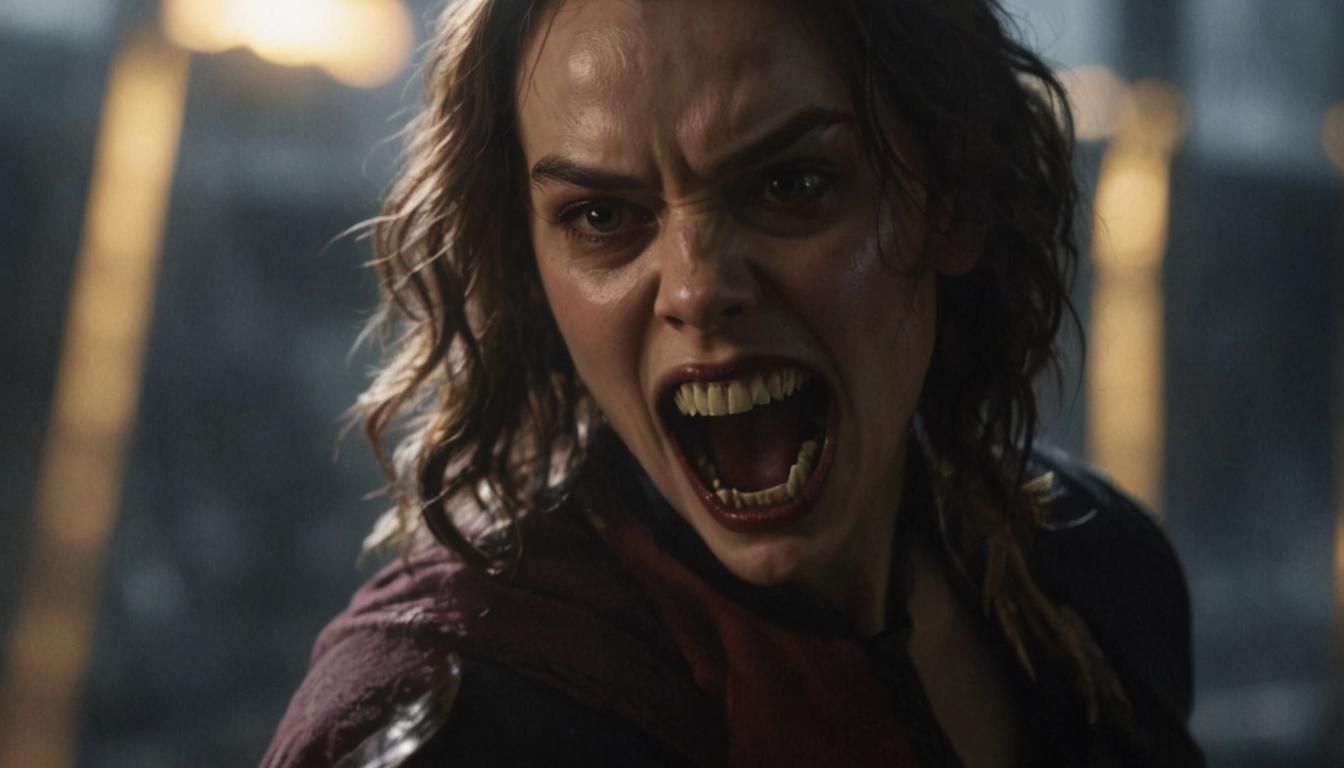 Daisy Ridley as a vampire snarling - Vampire Goddess Unleash...
