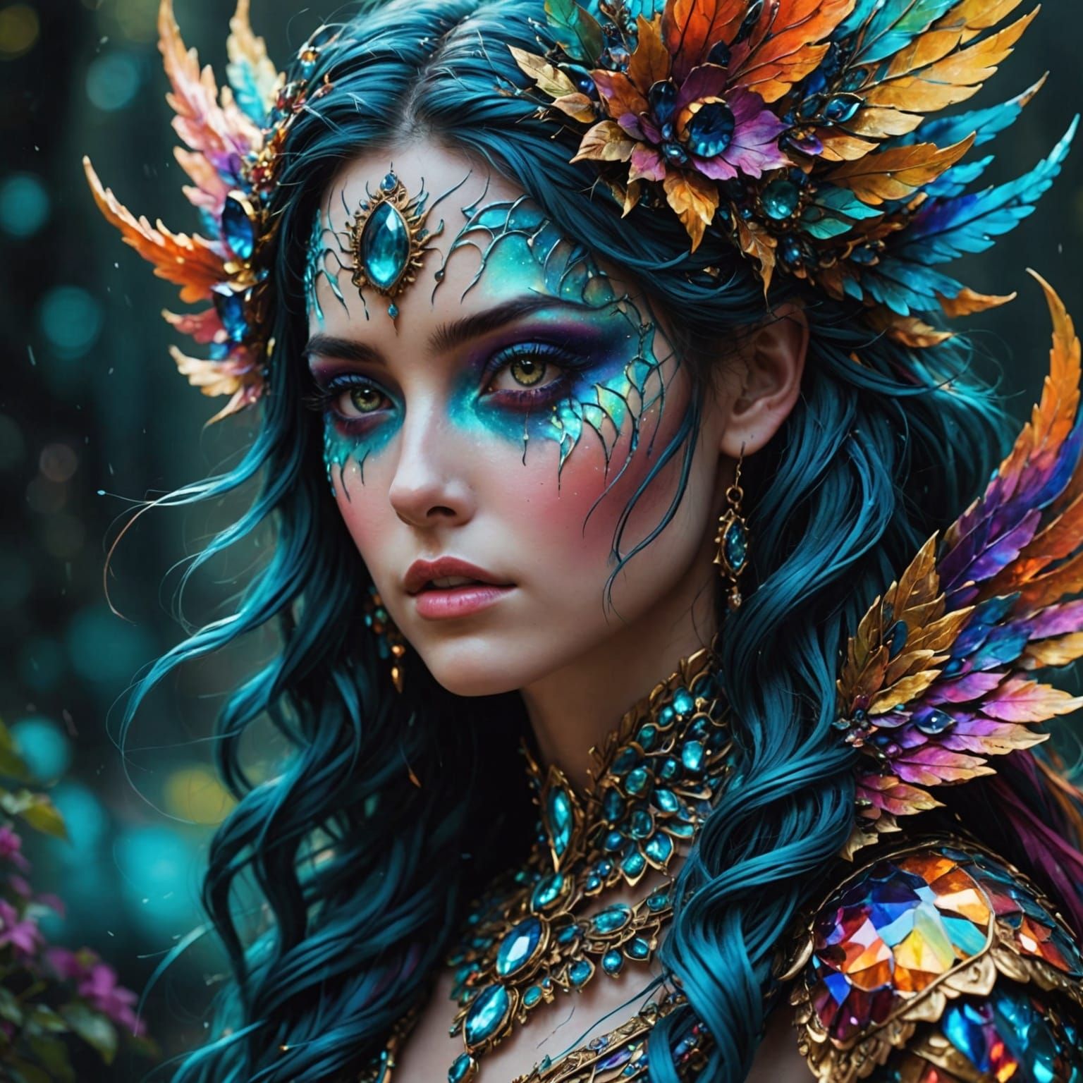 Mystery girl 1 - Mythical Girl in Vibrant, Shimmering, Textu...