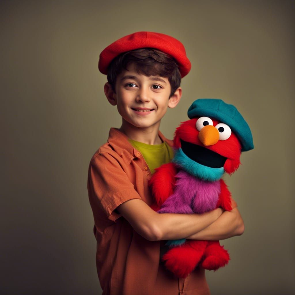 A boy holding a stuffed animal Friendly Puppet - AI Generated Artwork ...