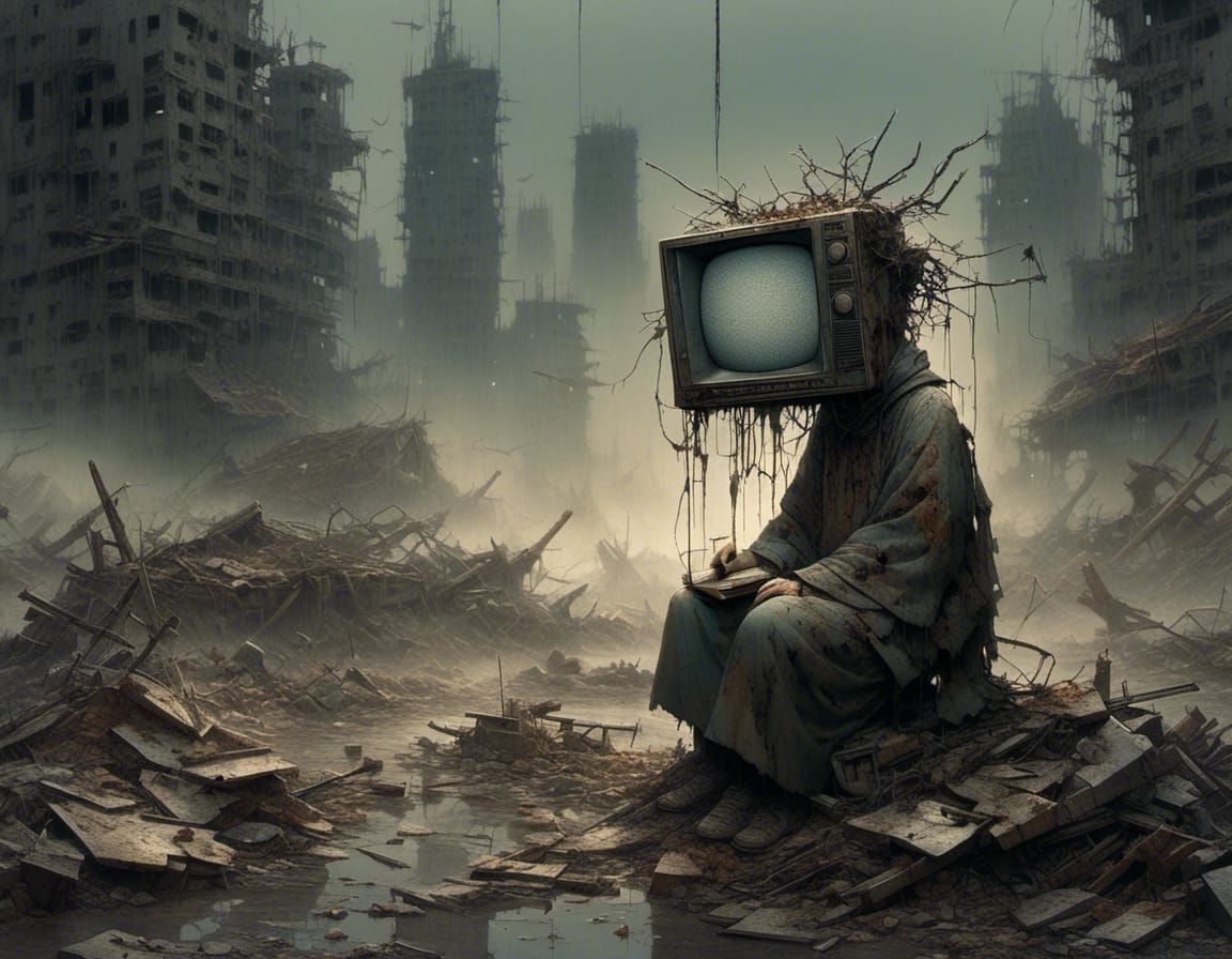 Post-apocalyptic monk (TV head) - AI Generated Artwork - NightCafe Creator
