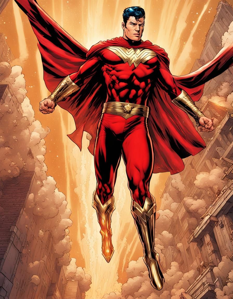 Wonder Man (DC Comics) with a cape and Wonder Woman logo on his chest ...