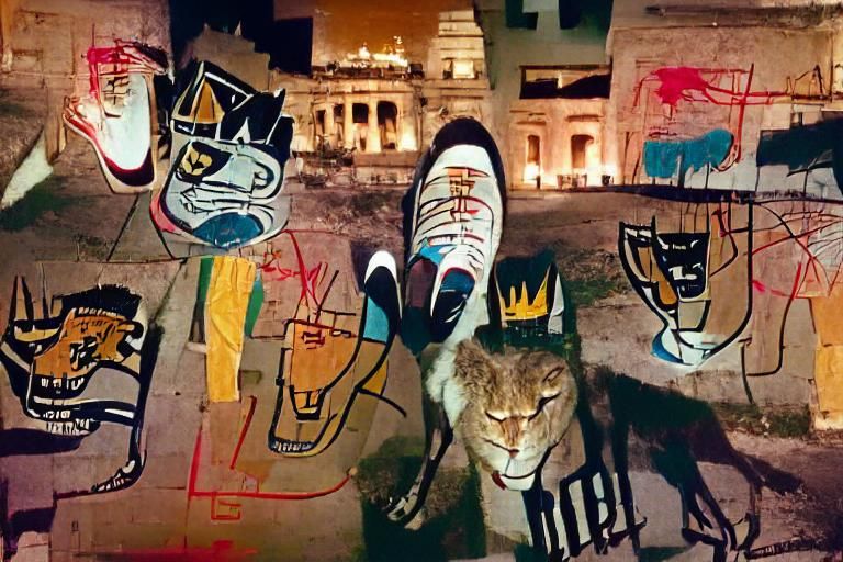 Basquiat and the three pumas in the city at night - AI Generated ...