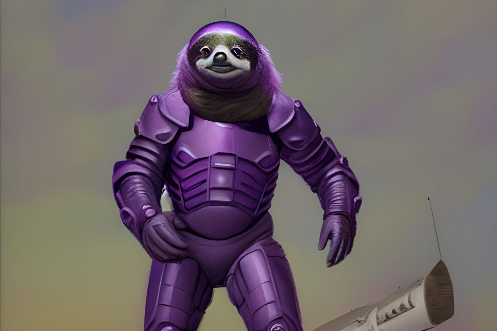 A purple sloth-man in sci-fi armour, Painting by James Gurney - AI ...