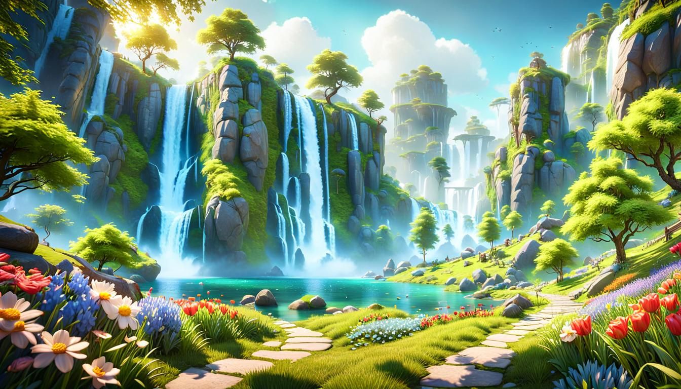 Exotic Spring Gaming Landscape - AI Generated Artwork - NightCafe Creator