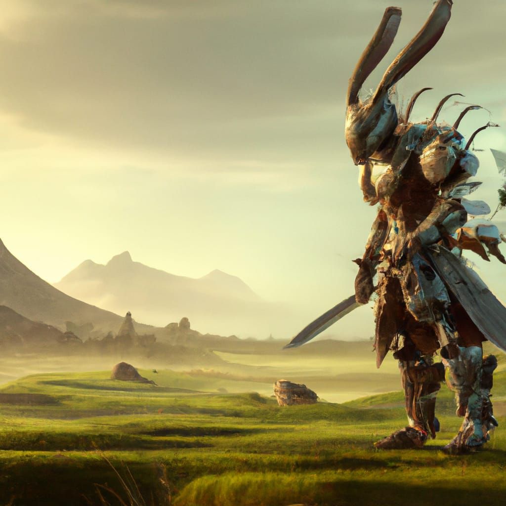 photography of a samurai rabbit in a grass field! Beautiful flawless ...