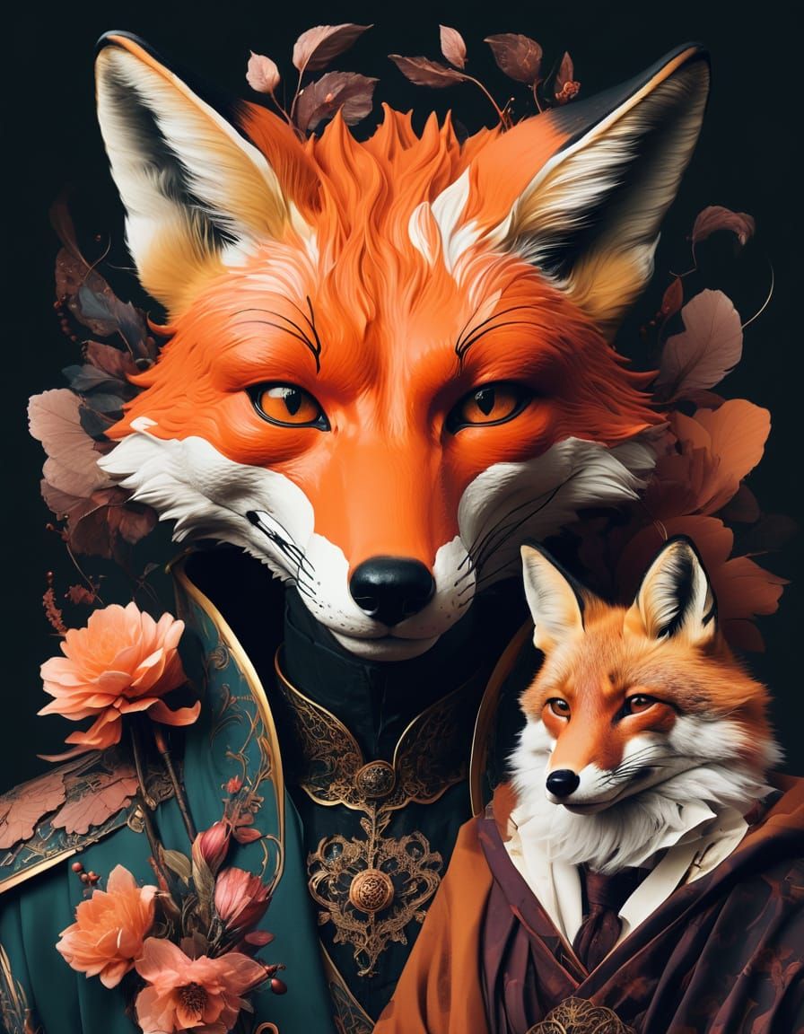 Surrealist Fantasy Illustration of Fox-Headed Hero - AI Art