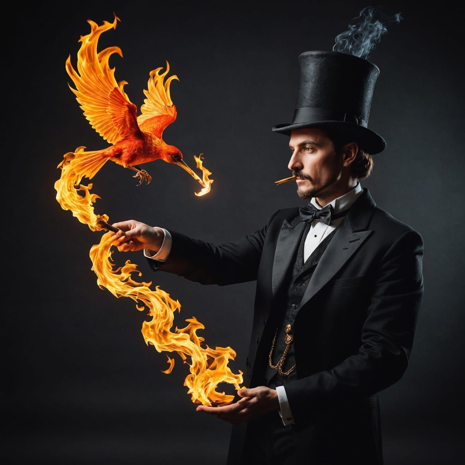 Magician wielding fire in the shape of a bird - AI Generated Artwork ...