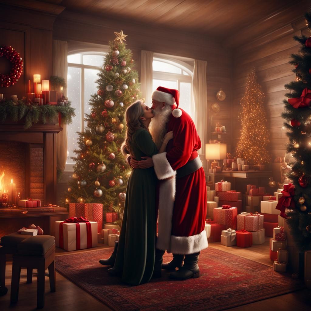 Santa Claus passionately kissing someone's mom in a house with ...