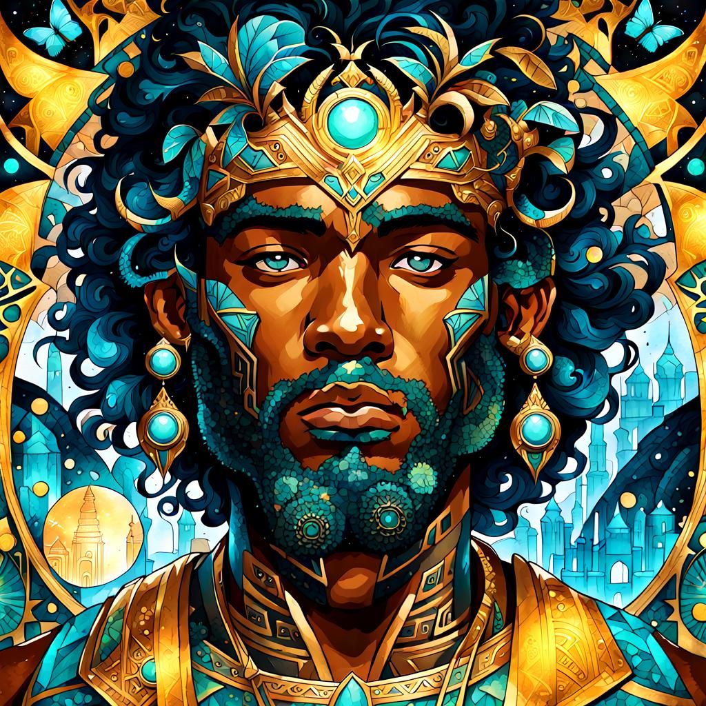 (hyper detailed monochrome art in turquoise, gold, white and brown ...