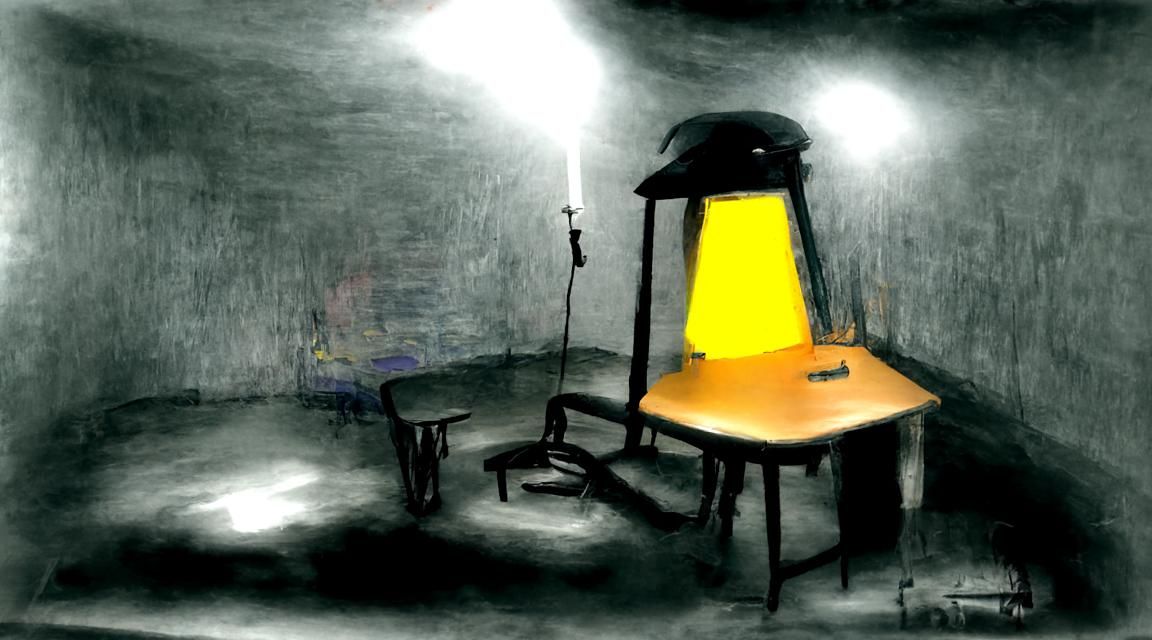 Dark and Damp interrogation room with a Very Bright Lamp expressionism ...