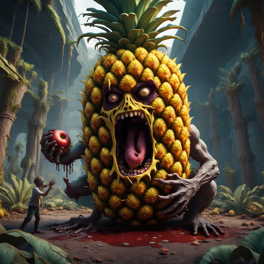 A giant zombie pineapple eating a banana - AI Generated Artwork - NightCafe Creator