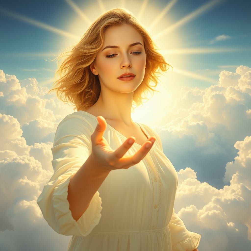 Divine Goddess in Heavenly Glow, Soft Focus Radian... - AI Art