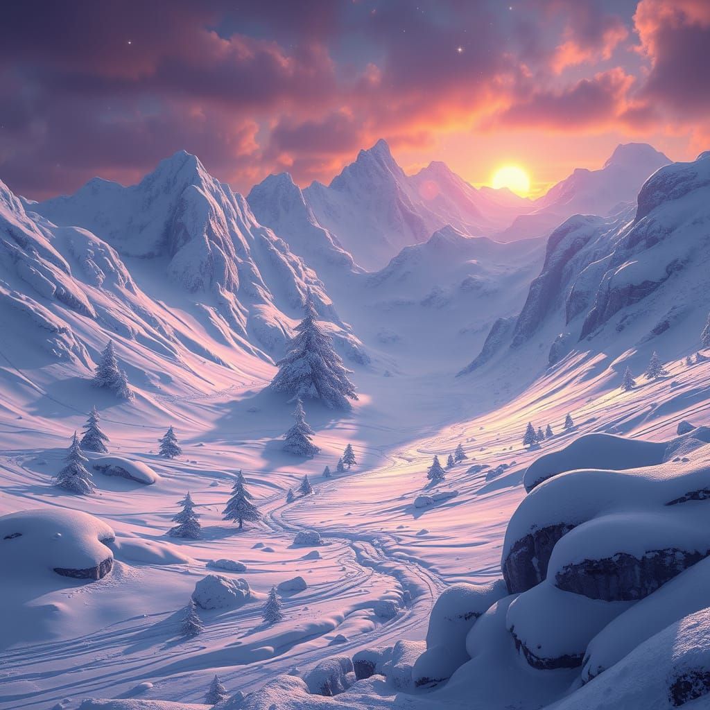 Dark Fantasy Snowscape in Cyberpunk Aesthetic - AI Art